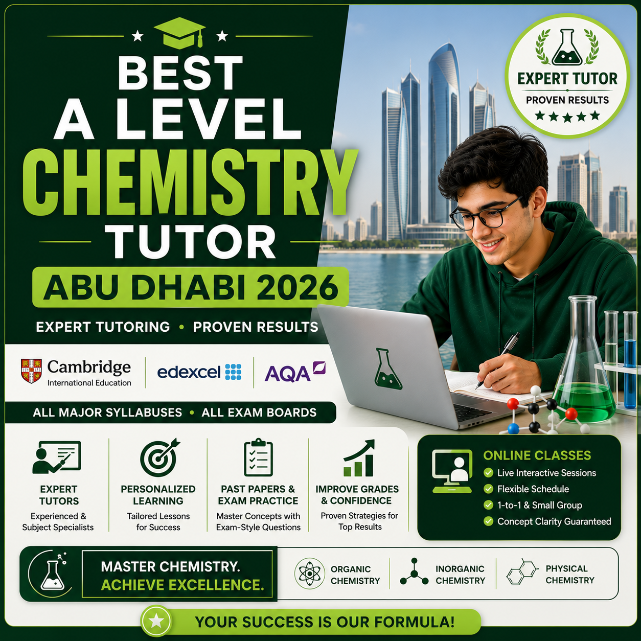 Best A Level Chemistry Tutor Abu Dhabi 2026 — Cambridge Edexcel AQA On